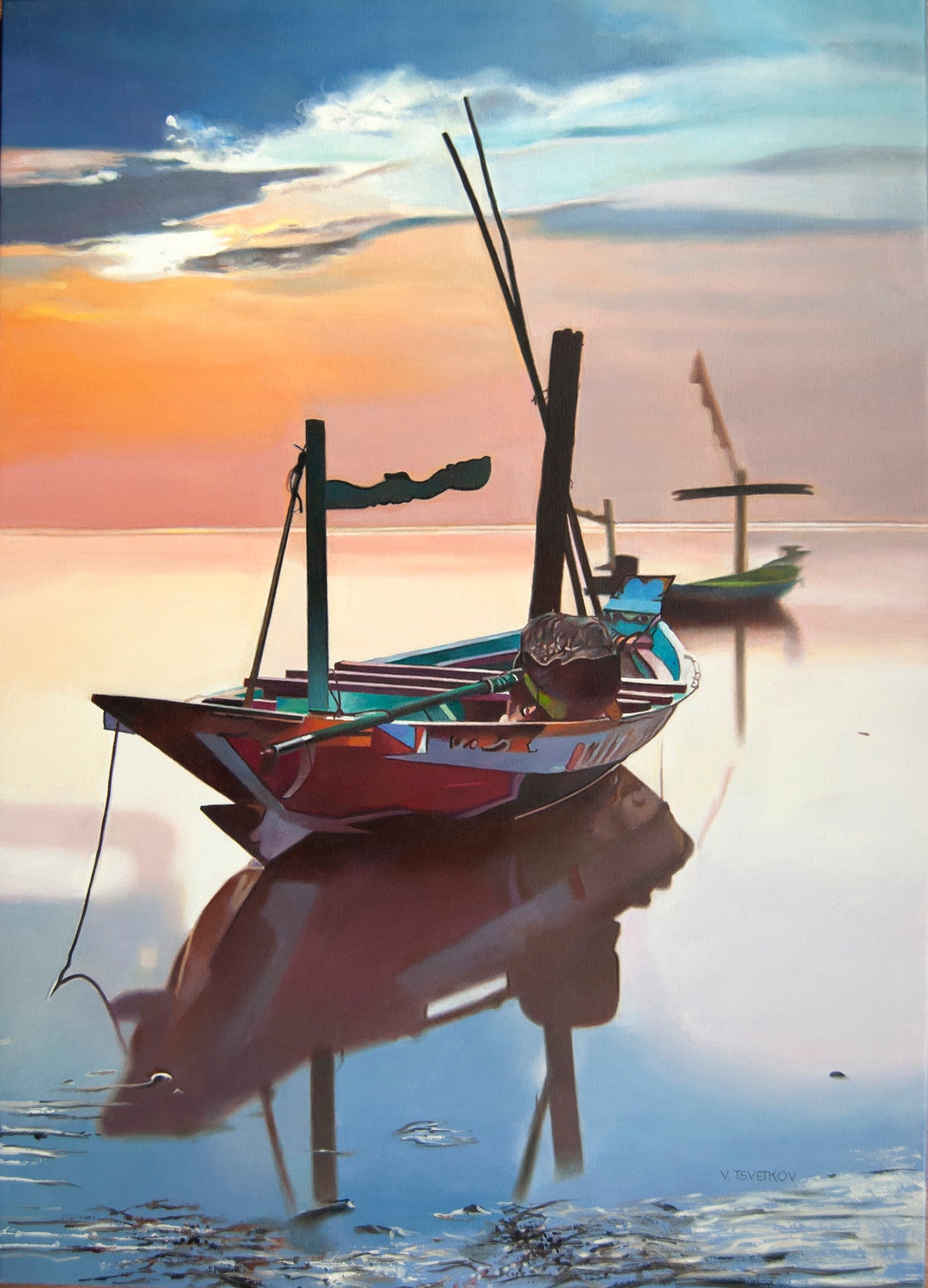 Landscape With a Boat, Water Reflections, Seascape, Sunset, Sunrise ...