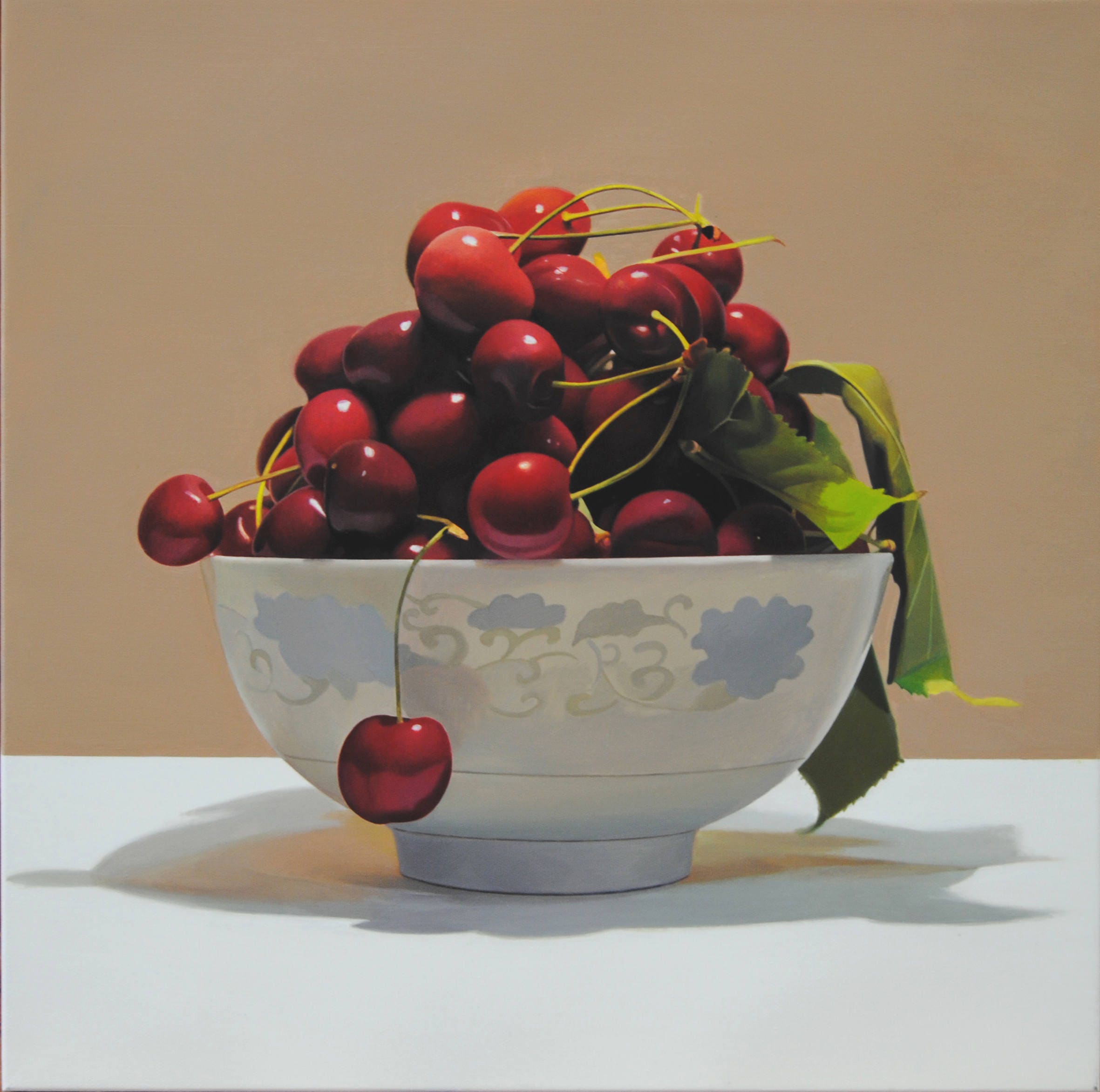 Hyperrealistic Still Life With Cherries, Oil on Canvas Painting ...
