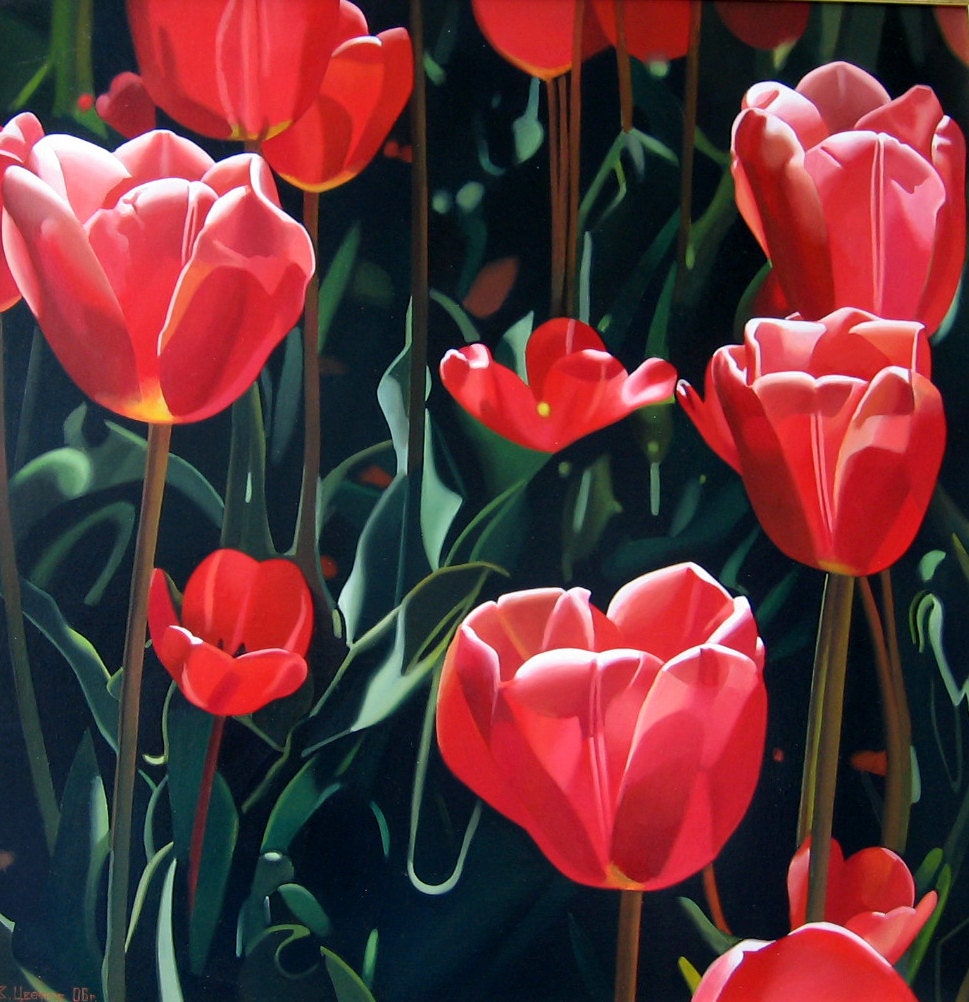 Red Tulips, Flower Painting, Red Flower, Woman's Gift, Made to Order ...