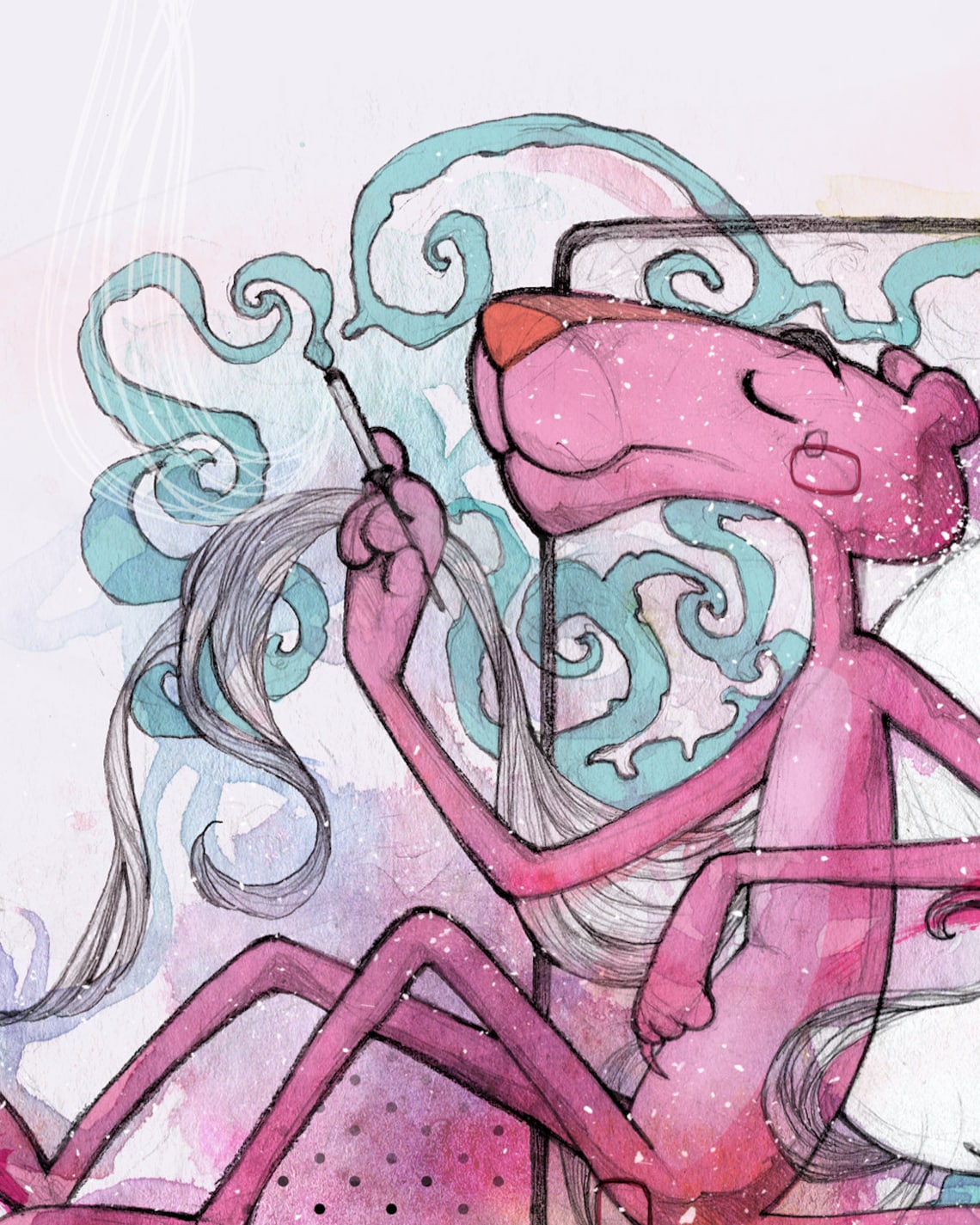 Pink Panther Print From Original Pencil Illustration Pink Etsy