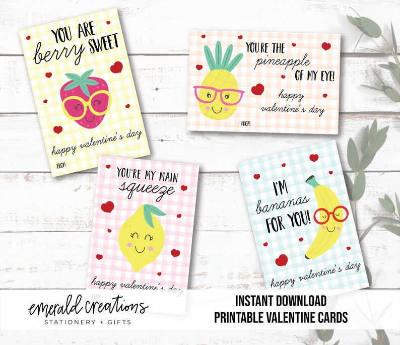Fruit Valentine Cards/printable Valentine Cards/sweet Fruit Cards - Etsy