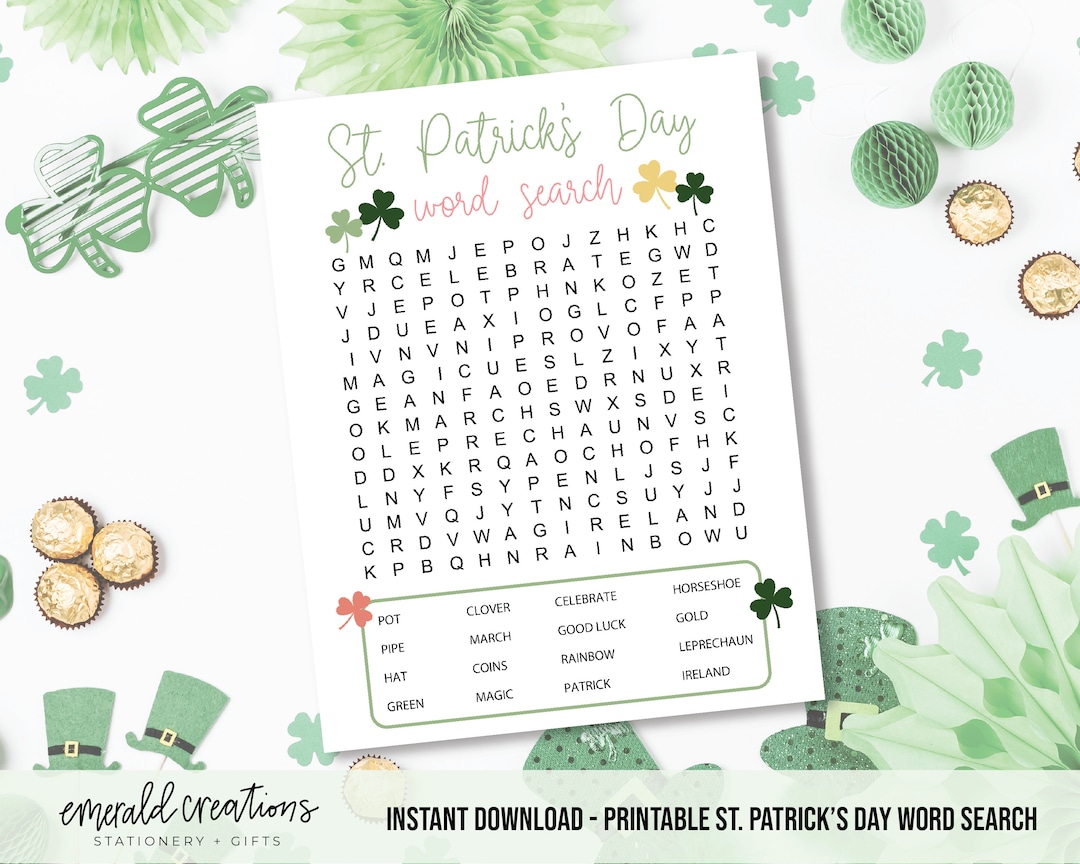 St. Patrick's Day Printable / Word Search/ St. Patricks Day Game/ St ...