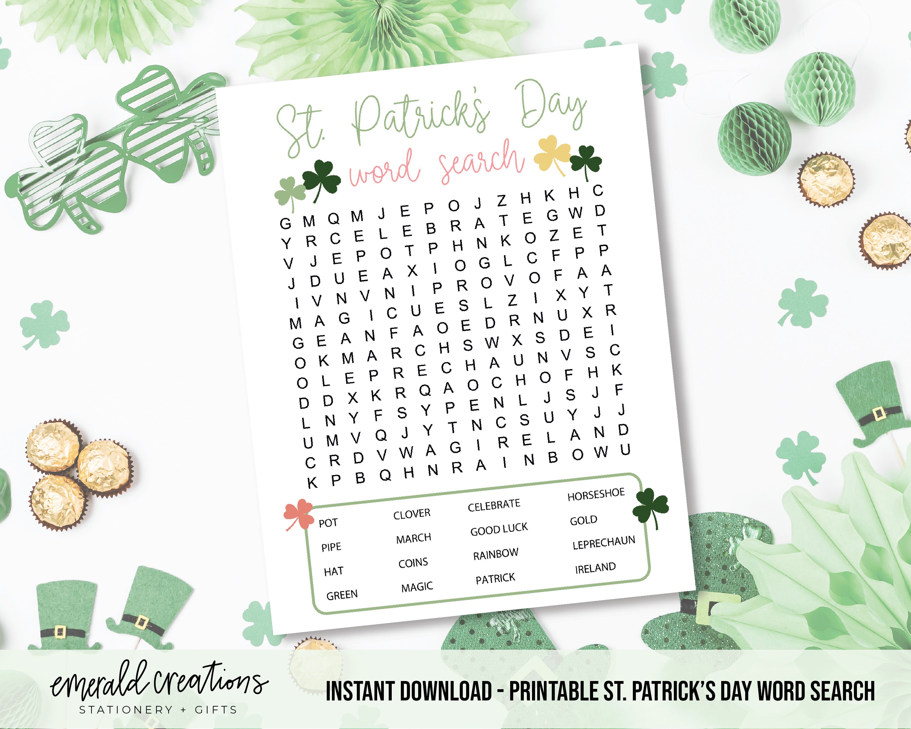 St. Patrick's Day Printable / Word Search/ St. Patricks Day Game/ St ...