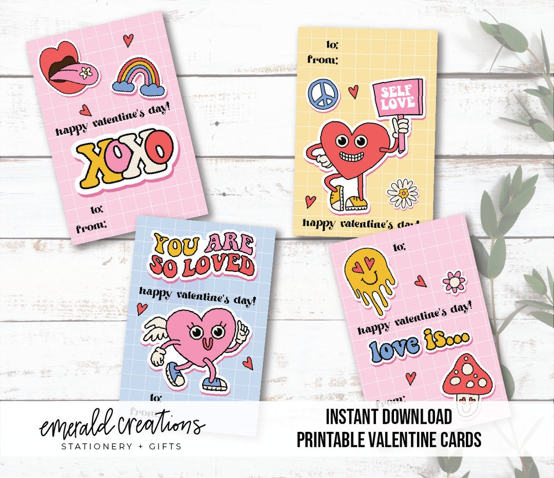 Groovy Valentine Cards/printable Valentine Cards/groovy Retro Cards - Etsy