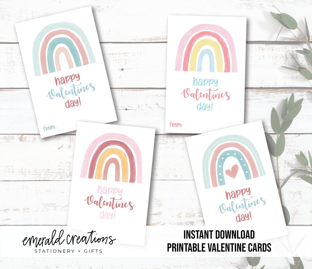 Rainbow Valentine Cards/printable Valentine Cards/valentine Cards - Etsy