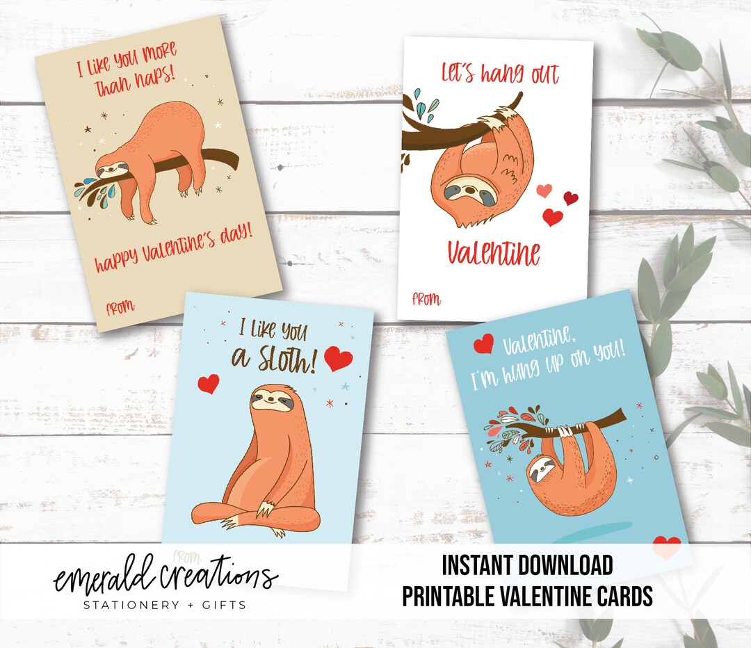 Sloth Valentine Cards/printable Valentine Cards/valentine Cards - Etsy