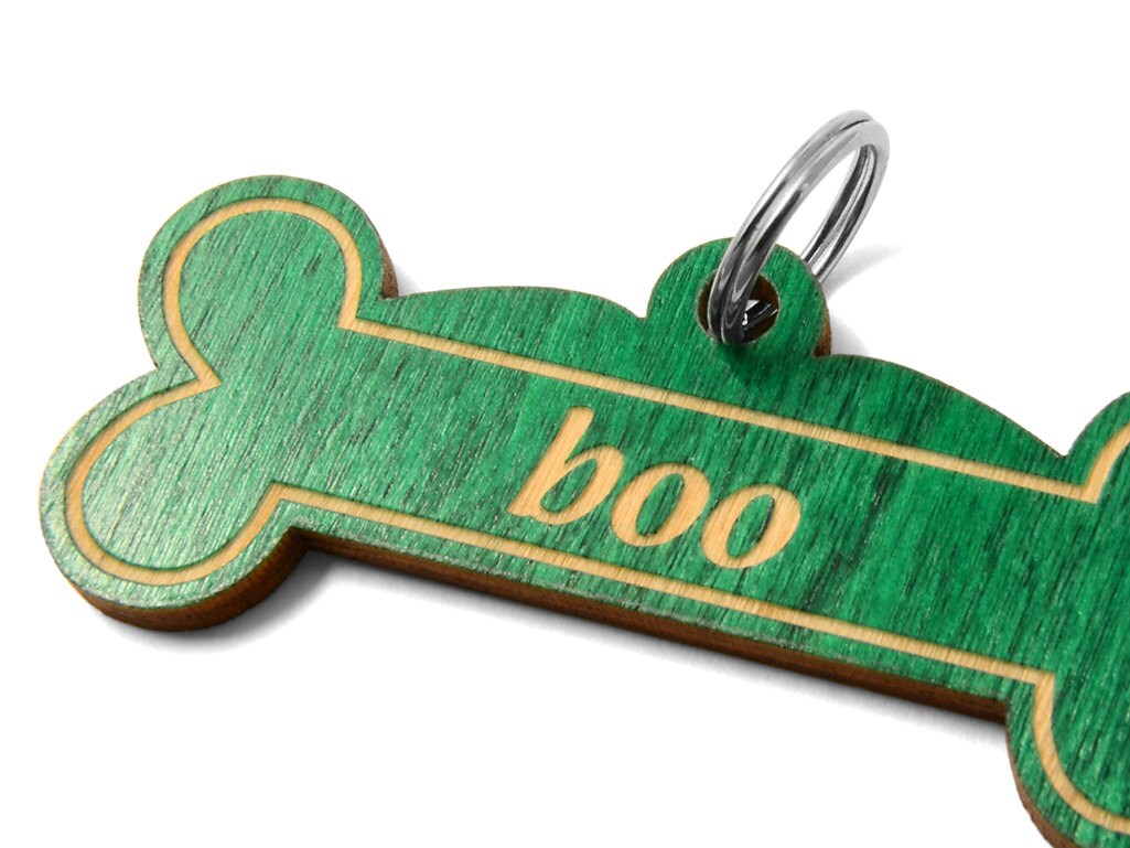 Boo Dog Bone ID Tag Made of Woodlaser Engraved - Etsy