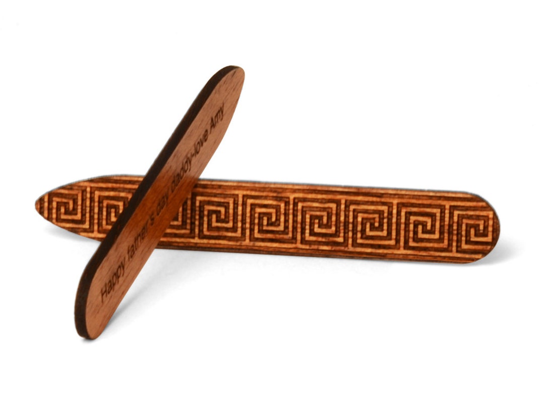 Laser Engraved Greek Pattern–wooden Collar Stays–choose From Four Wood ...