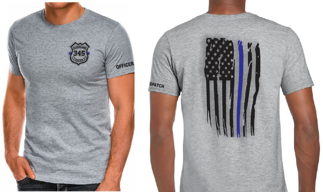 Personalized Police Badge T-shirt, Thin Blue Line, American Flag ...