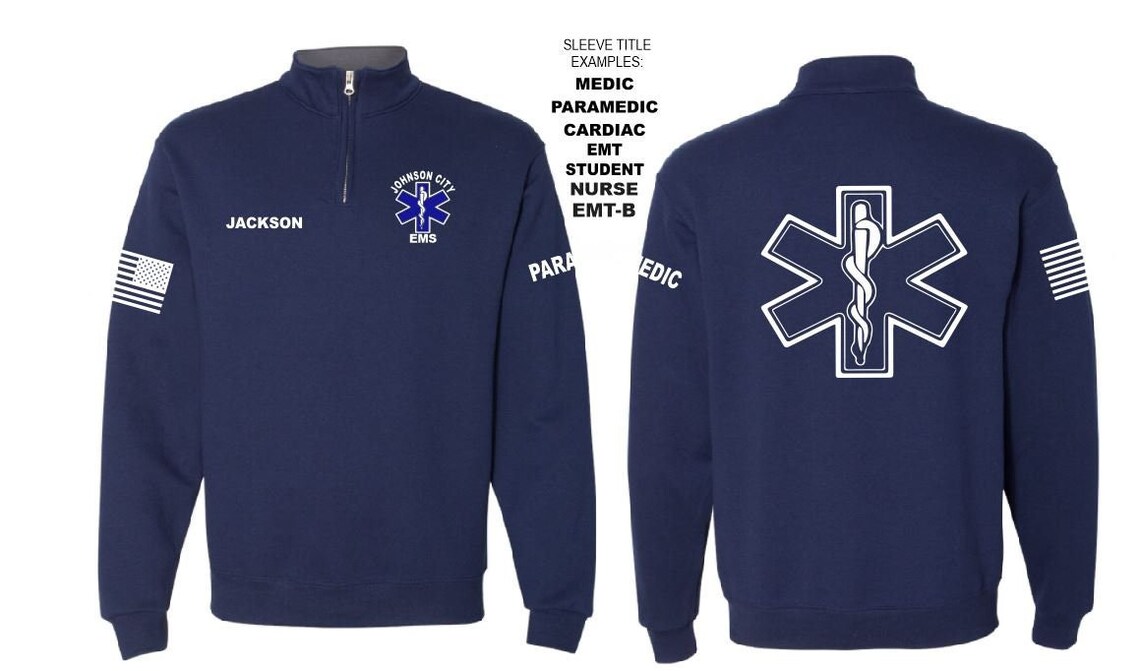 EMT EMS Firefighter Custom Quarter Zip Collar Sweatshirt Free - Etsy