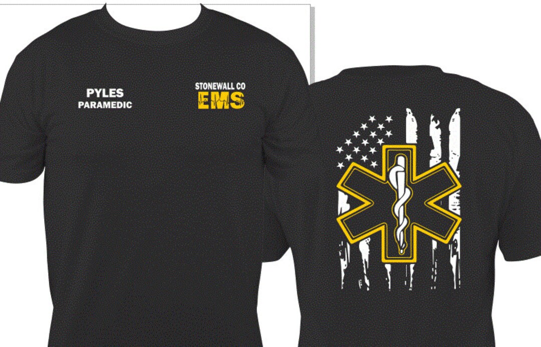 Personalized EMT EMS "stars and Stripes" T-shirt - Gold Star and EMS ...