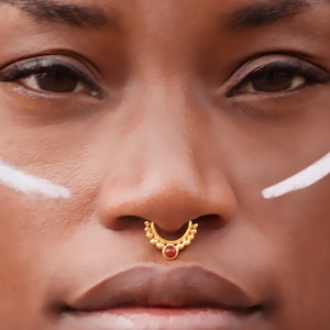 Dev Red Onyx Brass Septum Ring - Septum Jewelry - Septum Piercing - 16G ...