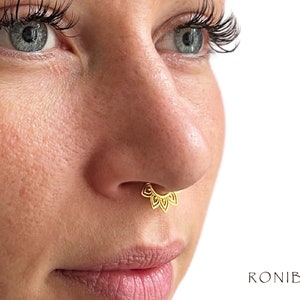 Flower Septum Ring, Indian Septum Nose Ring, Septum Nose Piercing, 16G ...