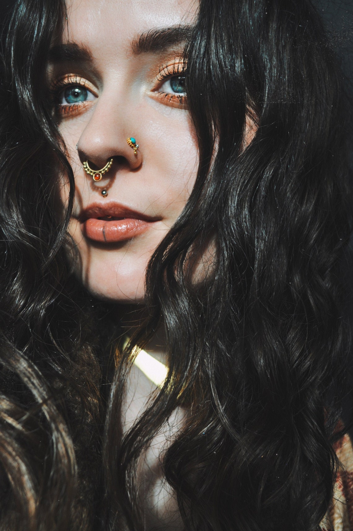 Dev Red Onyx Gold Septum Ring 16G Septum Ring Tribal - Etsy