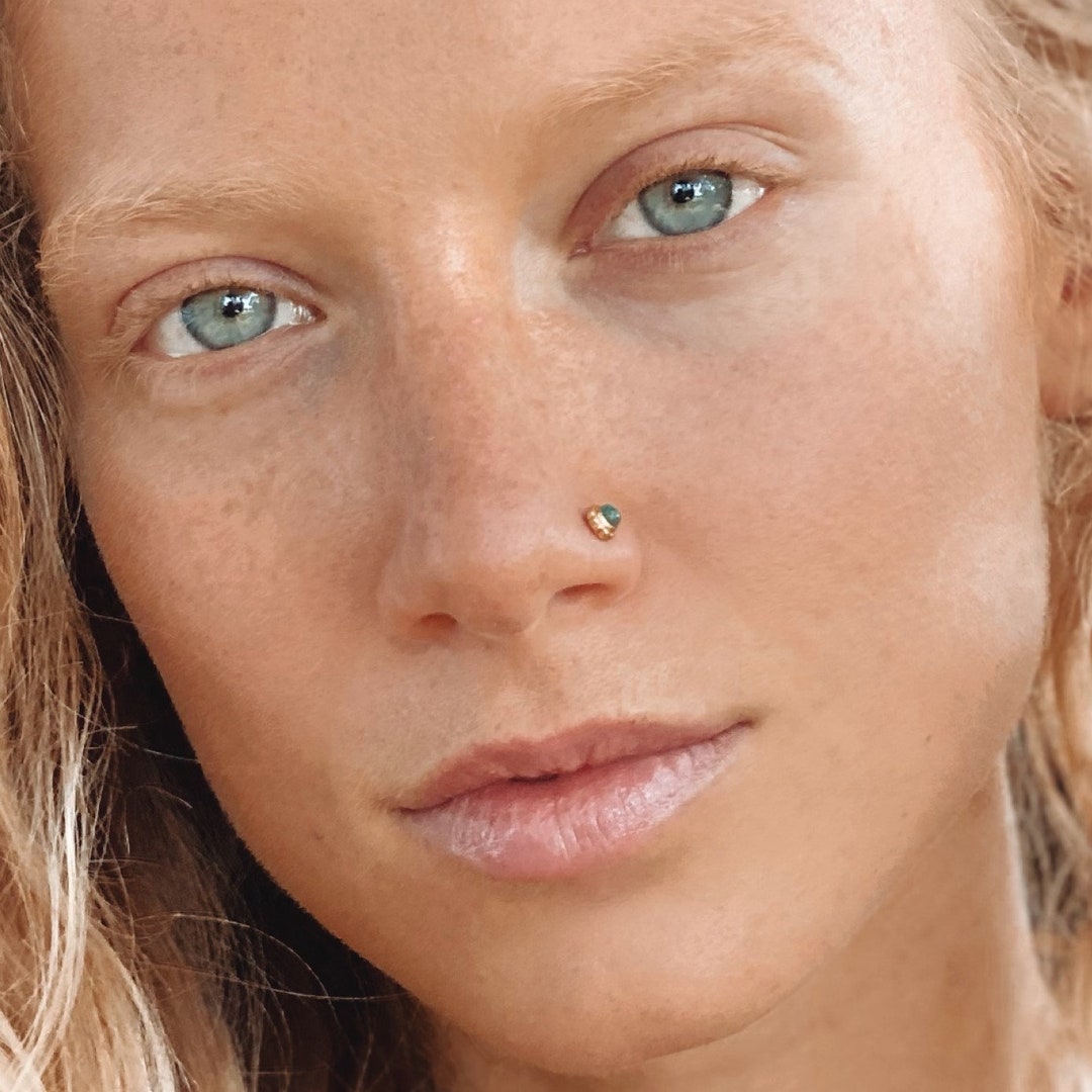 Moonstone Nose Stud Tiny Gold Nose Stud Tribal Nose Stud - Etsy