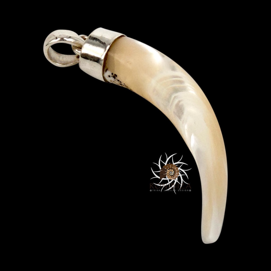 Men's Mother of Pearl Tusk Pendant Necklace: Ethnic Silver Setting - Etsy