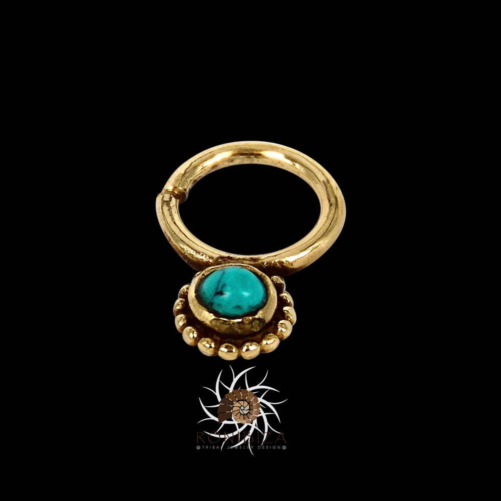 Brass Septum Ring With Turquoise Stone Flower Septum Ring | Etsy