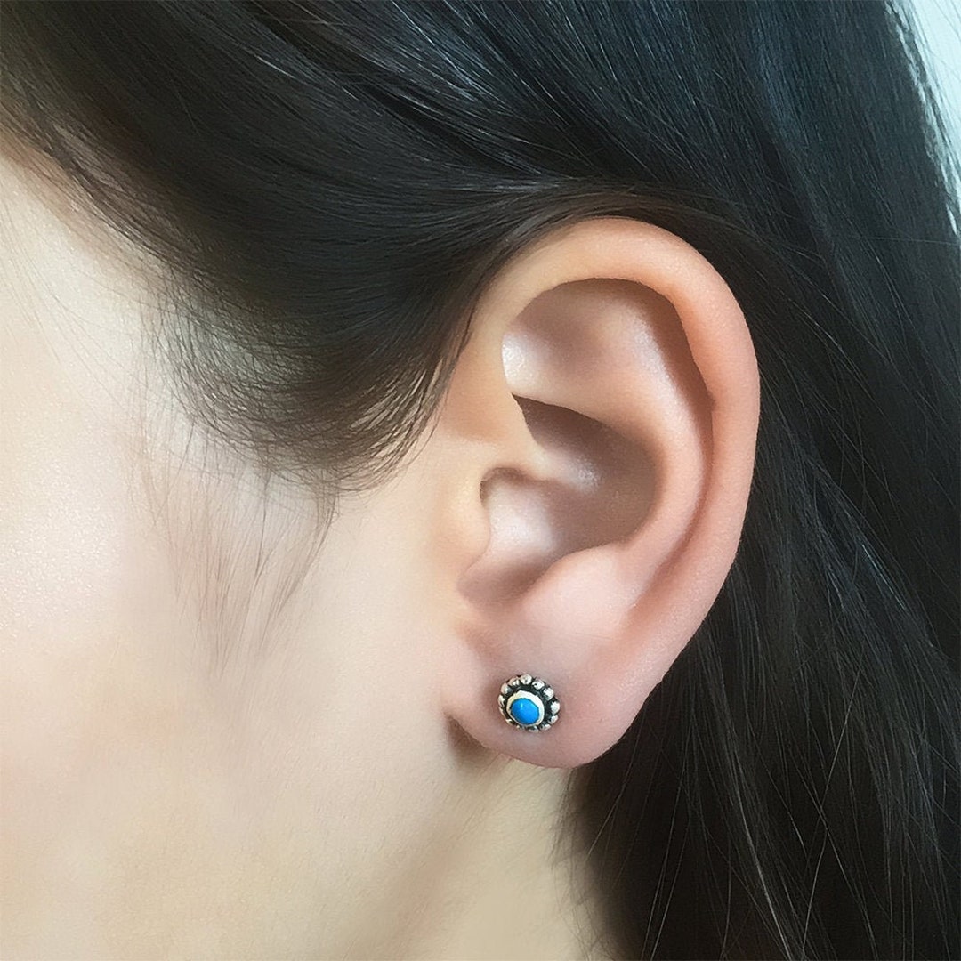 Silver Studs - Turquoise Studs - Tiny Studs - Small Studs - Tribal ...