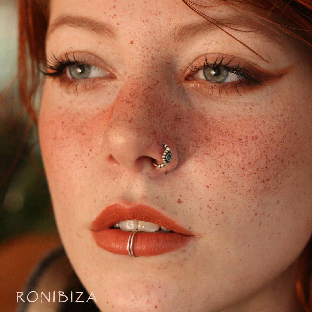 Unique Silver Nose Hoop, Opal Nose Ring , 20g Nose Ring, Tribal Nose ...