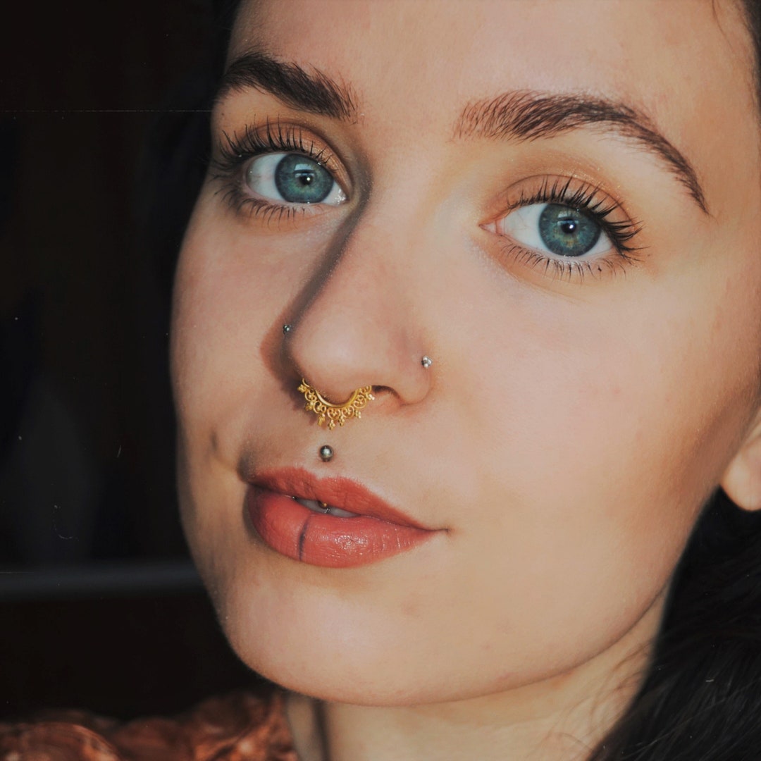 Big Tribal Lotus Septum Ring, Gold Indian Septum, Septum Jewelry ...