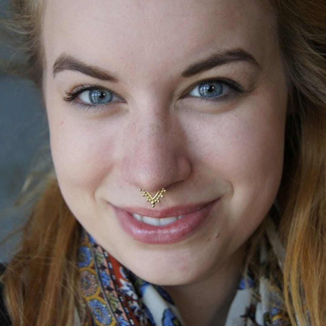 Asim Gold Septum Ring - 16G Septum Ring - Tribal Septum Ring - Indian ...