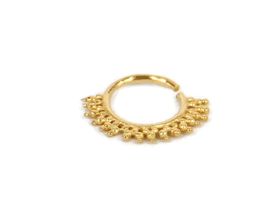 Indian Nose Ring, Tribal Nose Ring, Ornate Nose Ring, Dainty 20g Gold ...