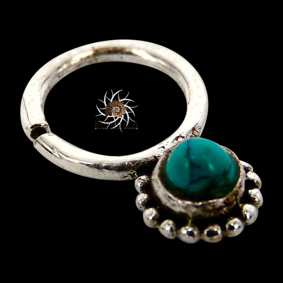 Turquoise Gemstone Septum Ring 16g Silver Septum Jewelry - Etsy