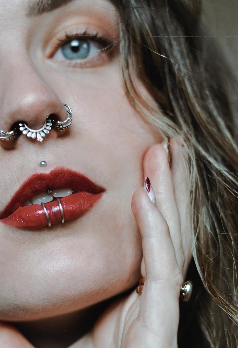 Bohemian Sterling Silver Septum Ring, Tribal Nose Piercing, 18/16G - Etsy