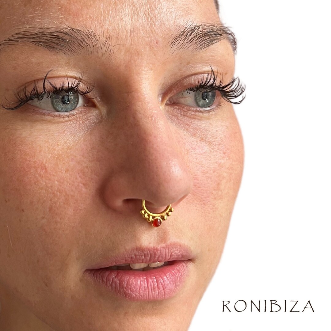 Tri-dev Red Onyx Gold Septum Ring - Septum Jewelry - Septum Piercing ...