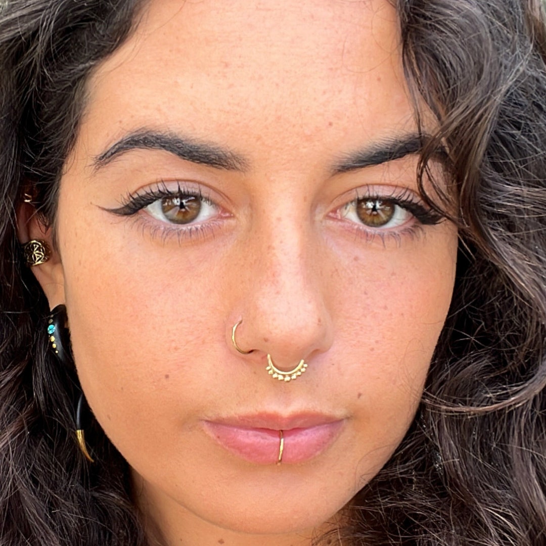 18K Gold Septum Ring, Solid Gold Septum Jewelry, Tragus Piercing, 18 ...