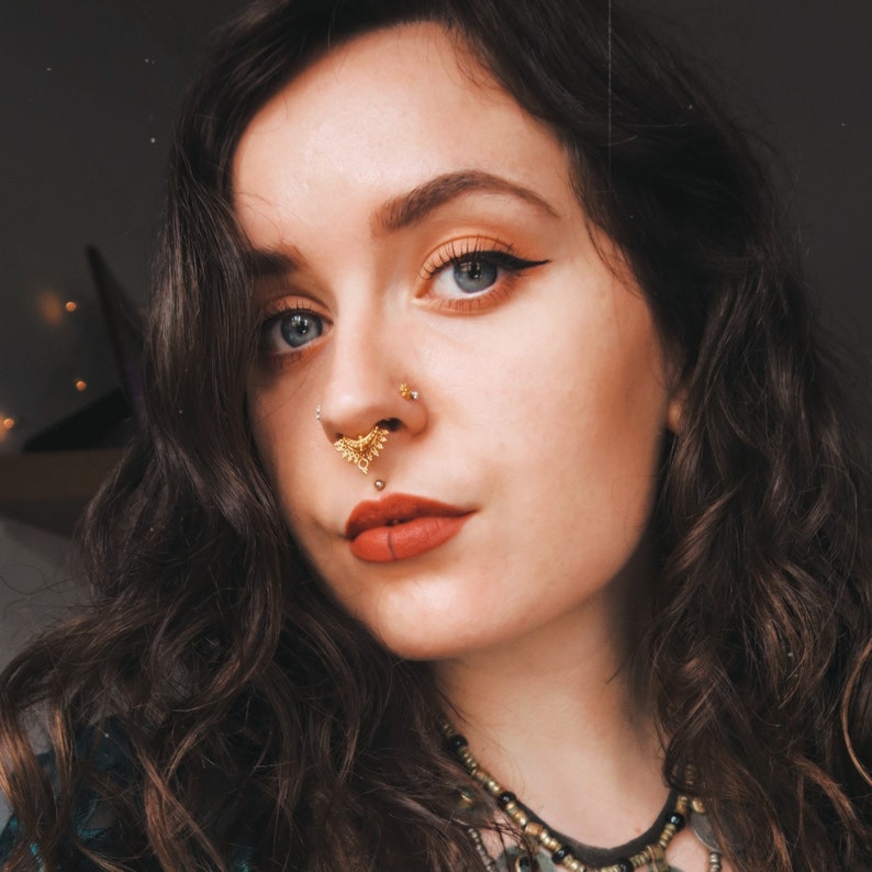 Ethnic Lotus Septum Ring - Sterling Silver Indian Nose Ring - Etsy UK