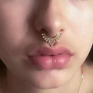 Bold Tribal Septum Ring in Ethnic Lotus Shape – Pierced Nose Jewelry in ...