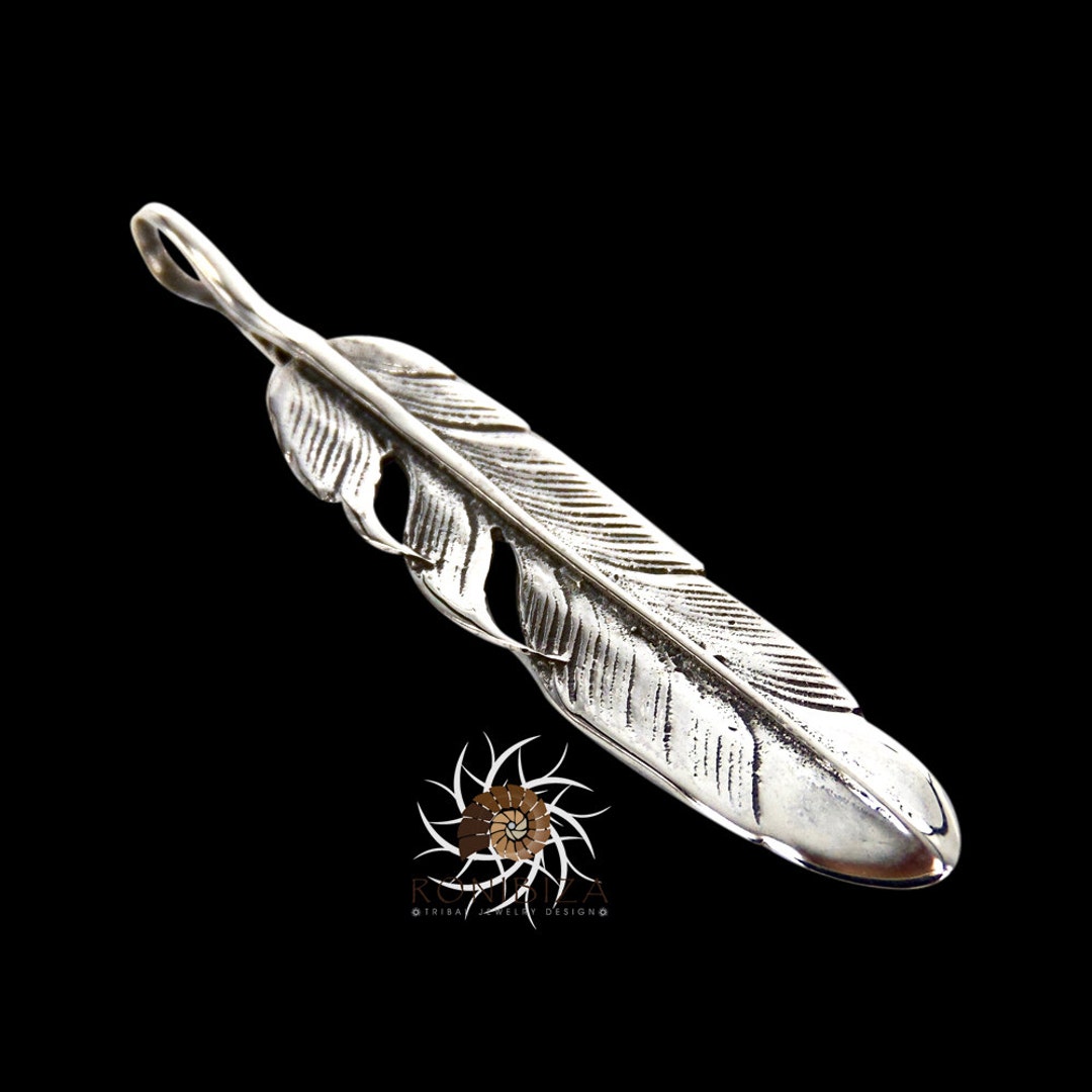 Beautiful Silver Feather Pendant Native American Style Feather Necklace ...
