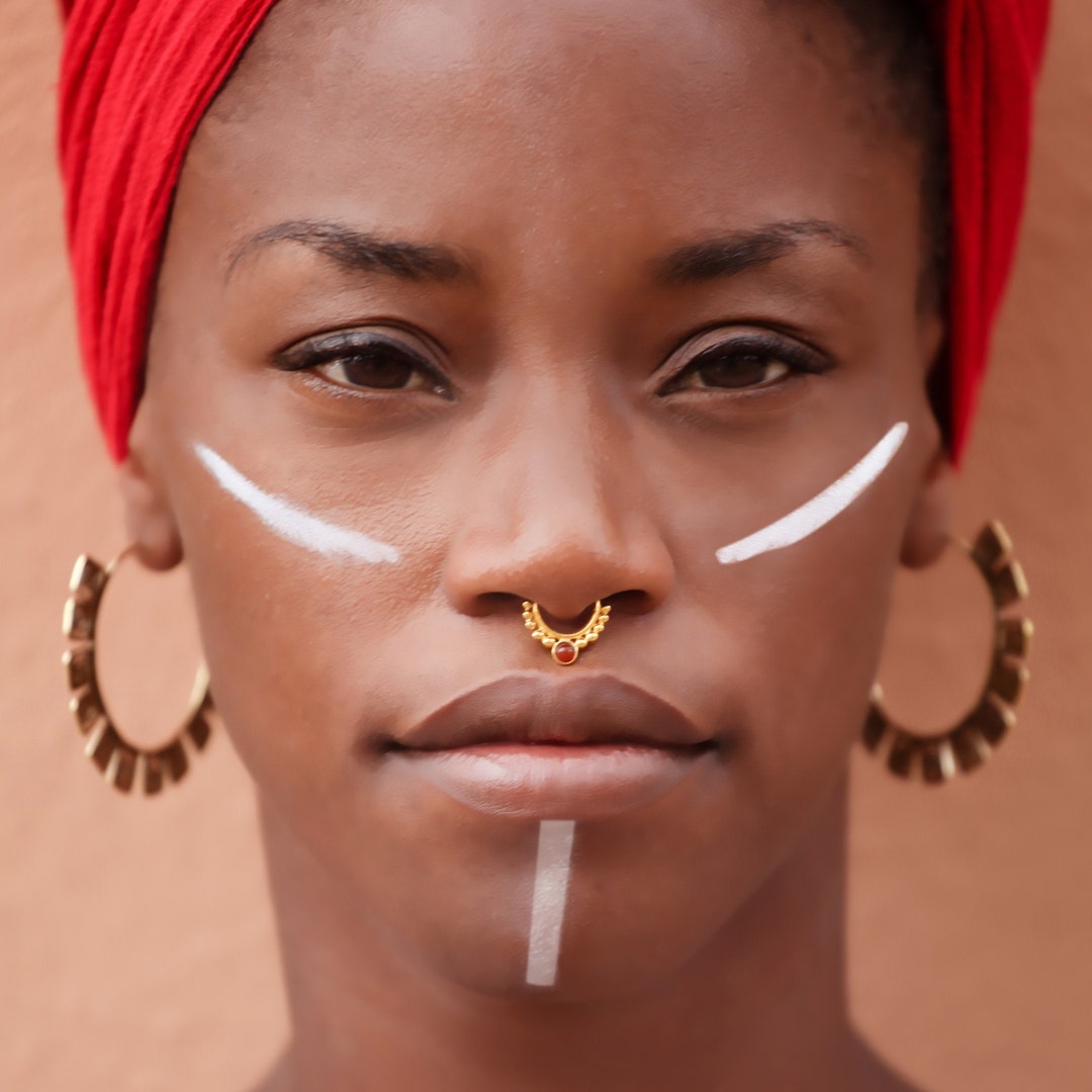 Red Onyx Brass Septum Ring – Tribal Indian 16G Jewelry - Etsy UK