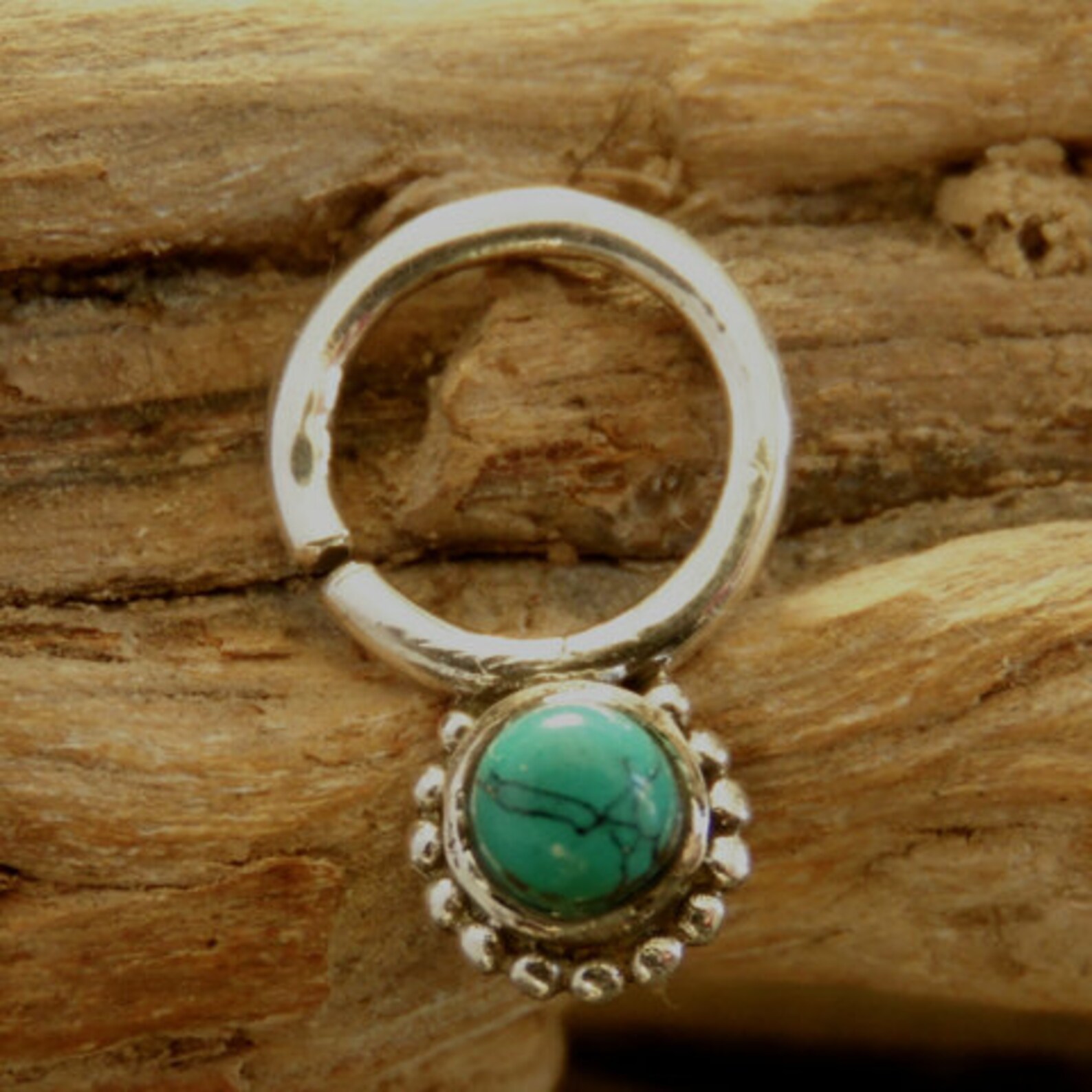 Turquoise Gemstone Septum Ring 16g Silver Septum Jewelry - Etsy