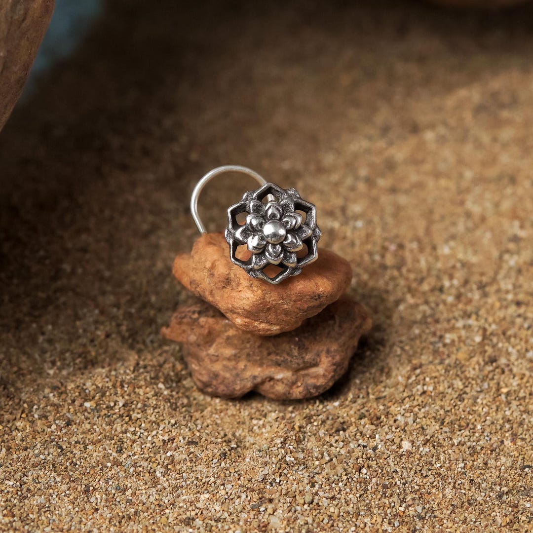 Sterling Silver Lotus Nose Stud, Indian Tribal Nose Piercing - Etsy