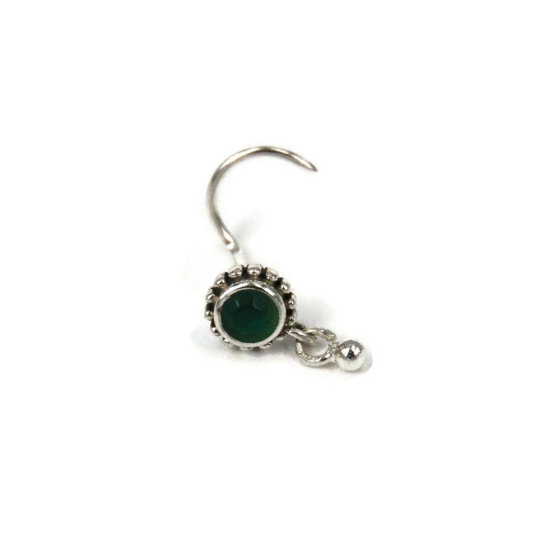 Dangle Nose Stud, Green Gemstone Nose Stud, Sterling Silver Indian Nose ...