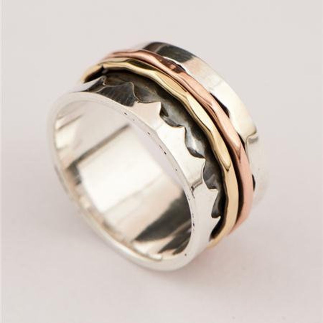 Daun Spinner Ring - Meditation Ring - Anti Stress Ring - Three Metal ...