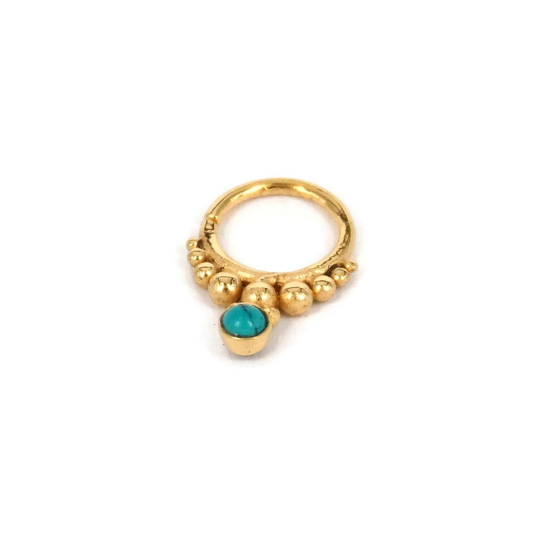Gold Plated Balls Septum Ring, Turquoise Tribal Indian Septum Ring ...