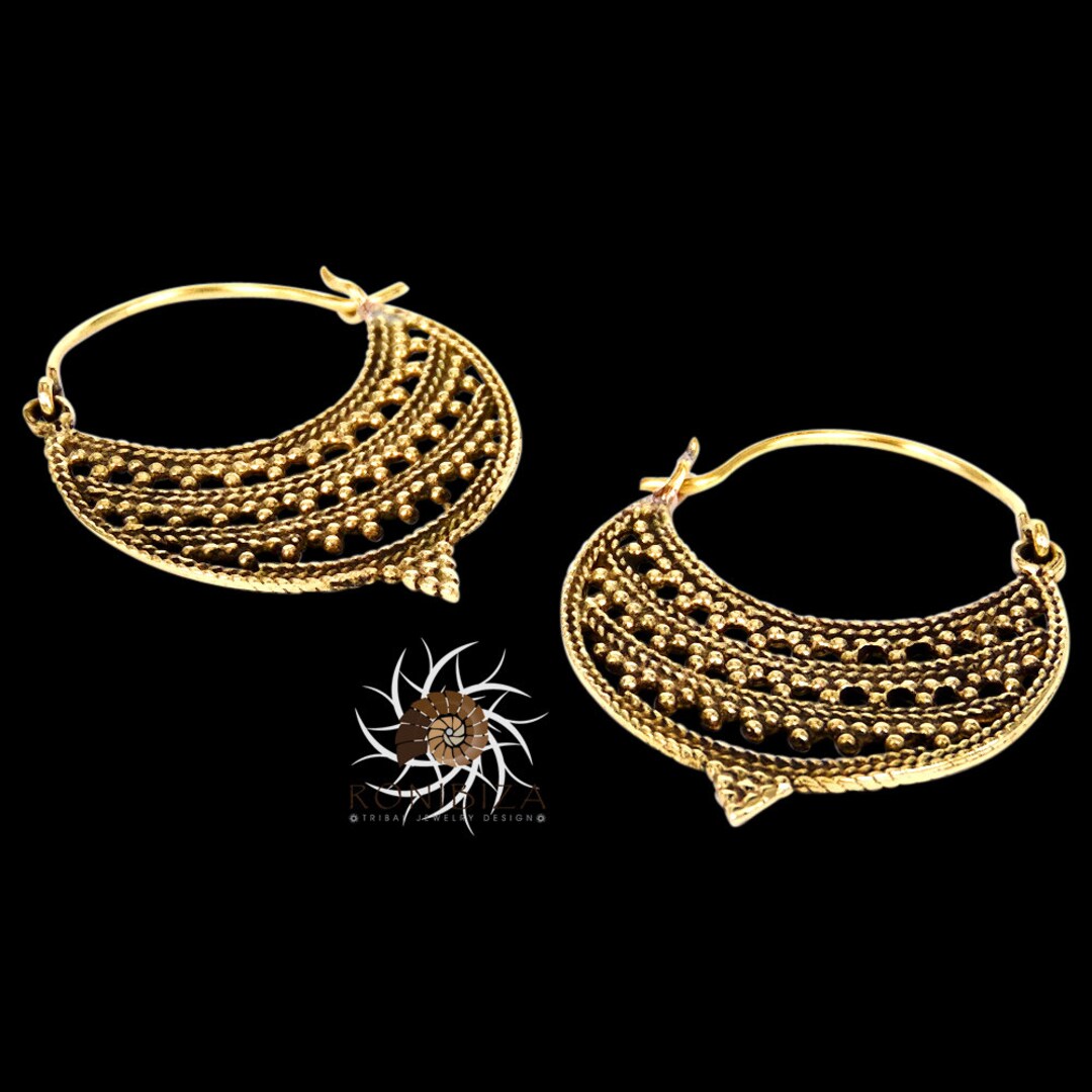 Brass Earrings Brass Hoops Gypsy Earrings Tribal Earrings Ethnic ...
