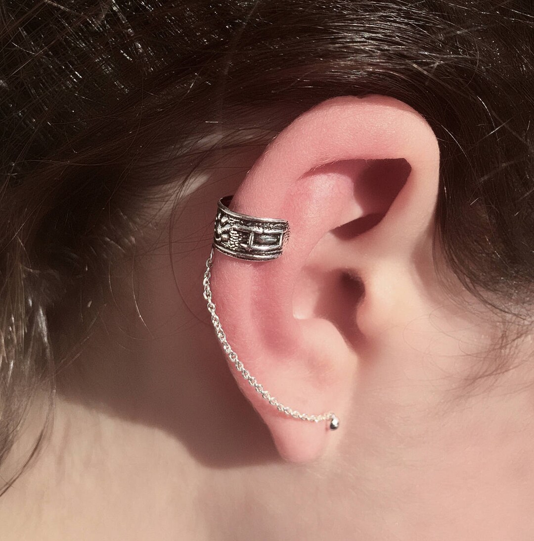 Silver Ear Cuff - Chain Ear Cuff - Ear Cuff With Chain - Pierced Ear ...
