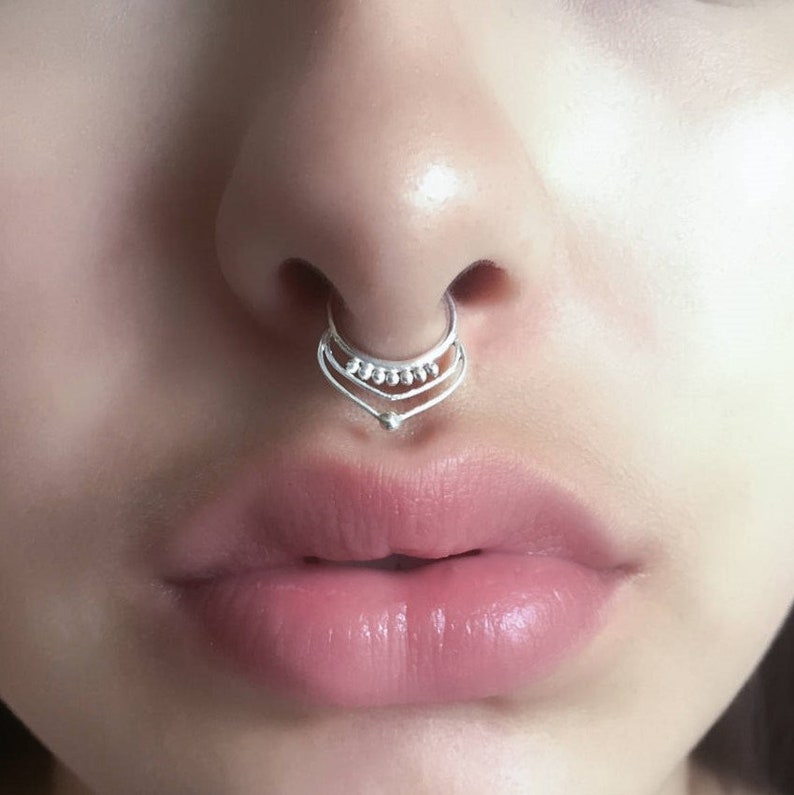 Layered Tribal Septum Ring – Dotted Brass Nose Hoop, Pierced Jewelry ...