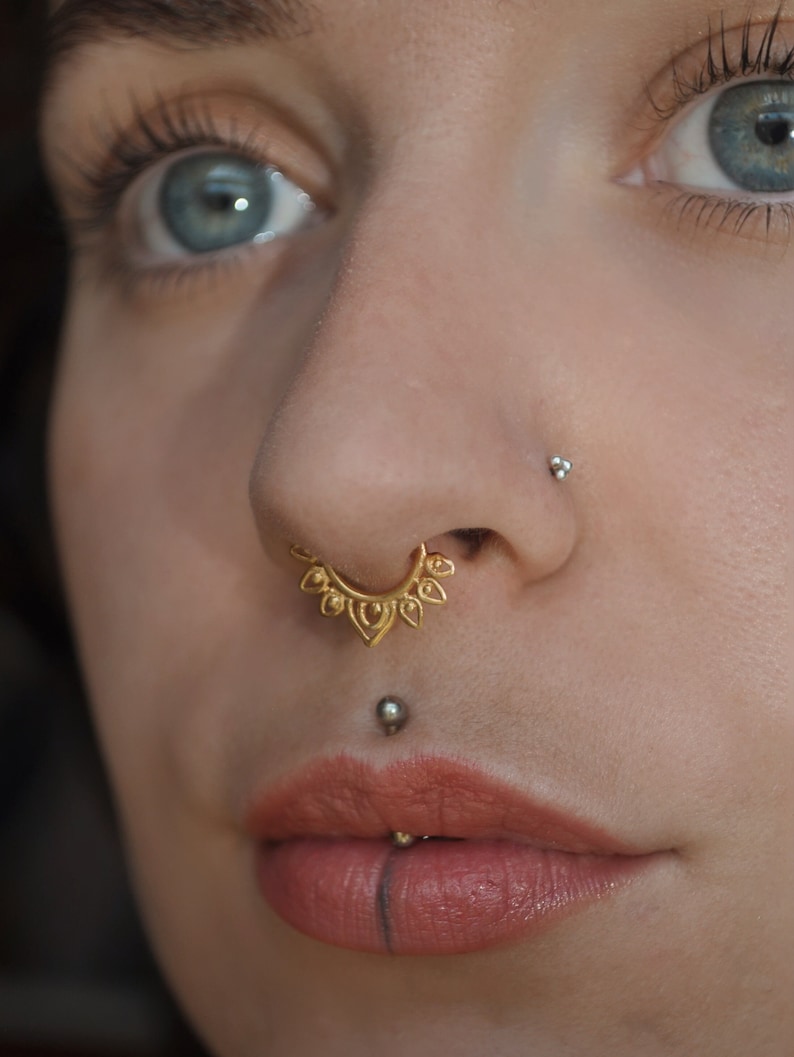 Tribal Flower Septum Ring, 16 Gauge Nose Piercing - Etsy