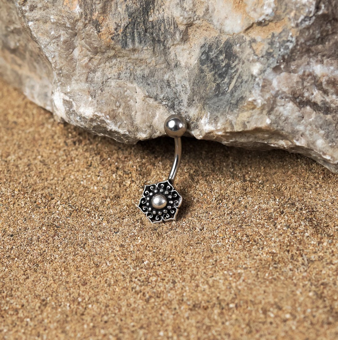 Sterling Silver Tribal Belly Button Ring – Surgical Steel Navel Jewelry ...