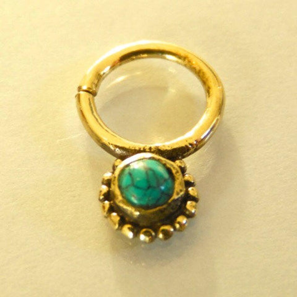Brass Septum Ring With Turquoise Stone Flower Septum Ring | Etsy