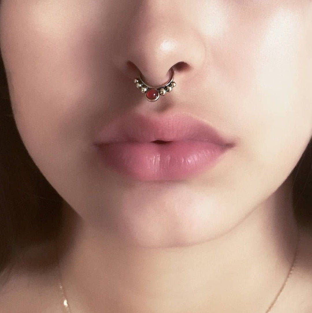 Tri Dev Red Onyx Brass Septum Ring Septum Jewelry Septum Piercing 16G ...