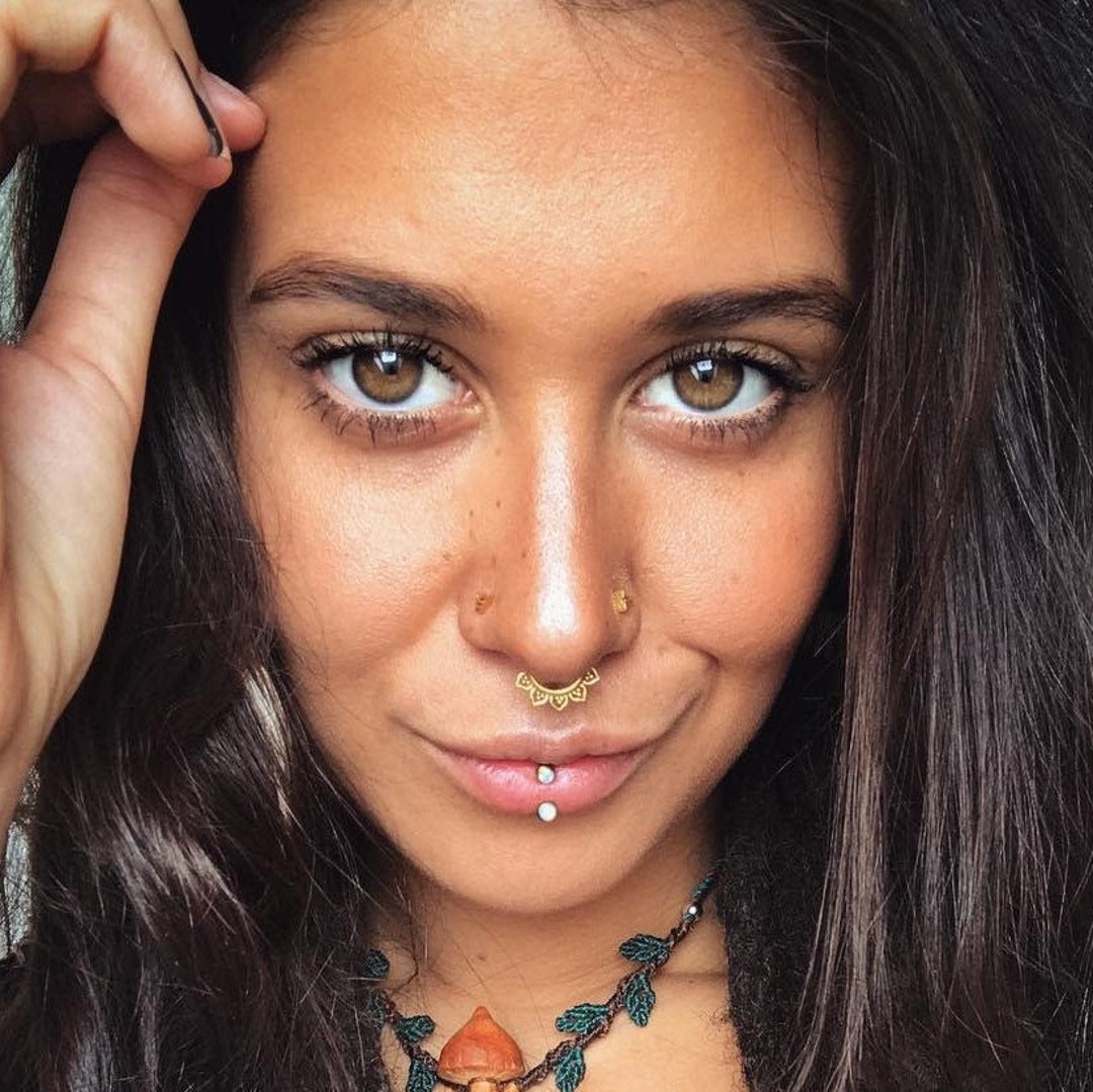 Ethnic Lotus Septum Ring - Tribal Nose Ring for Pierced Nose, Gold ...