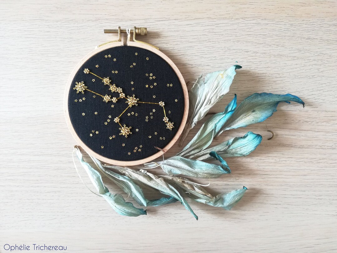 Taurus, Hand Embroidery, Constellation of the Zodiac Artwork - Etsy