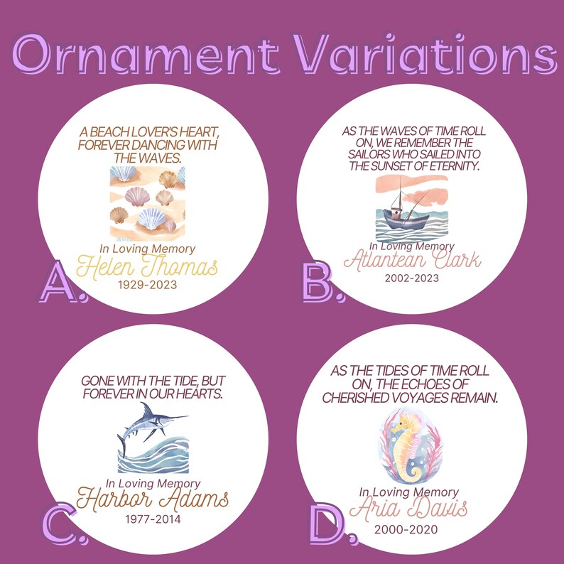 Personalized Memorial Keepsake Sealife Sea Shells Seahorse Blue Marlin ...