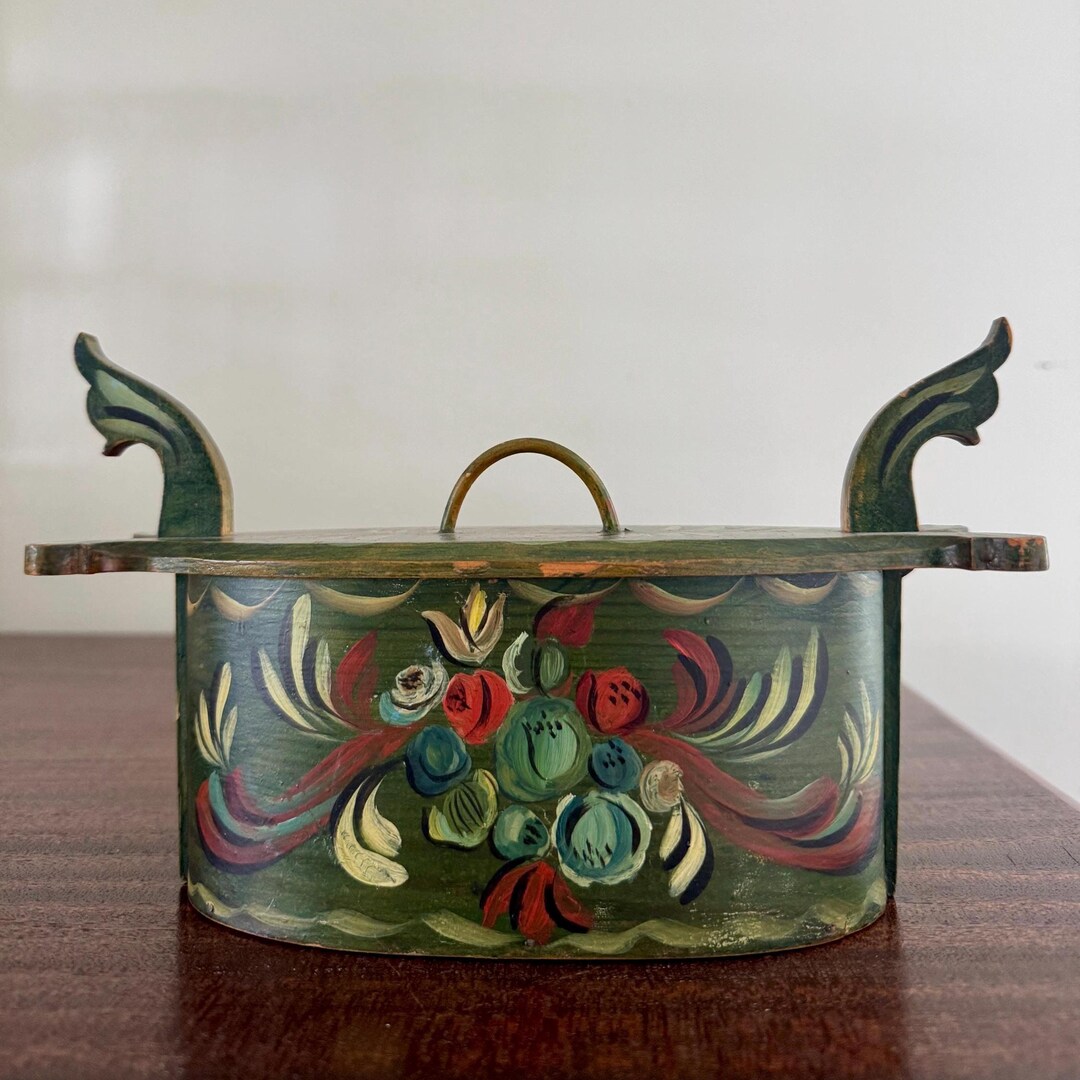 Primitive Norwegian Blue Paint Tine Box With Rosemaling - Etsy